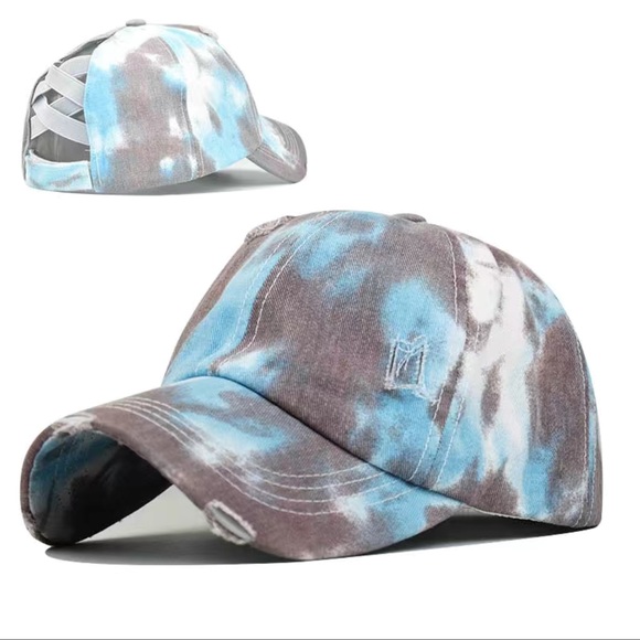 Accessories | Tiedyed Pony Tail Hat Blue Gray White | Poshmark